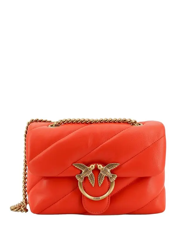 Pinko Matelassé Leather Shoulder Bag With Iconic Love Birds Buckle - Red