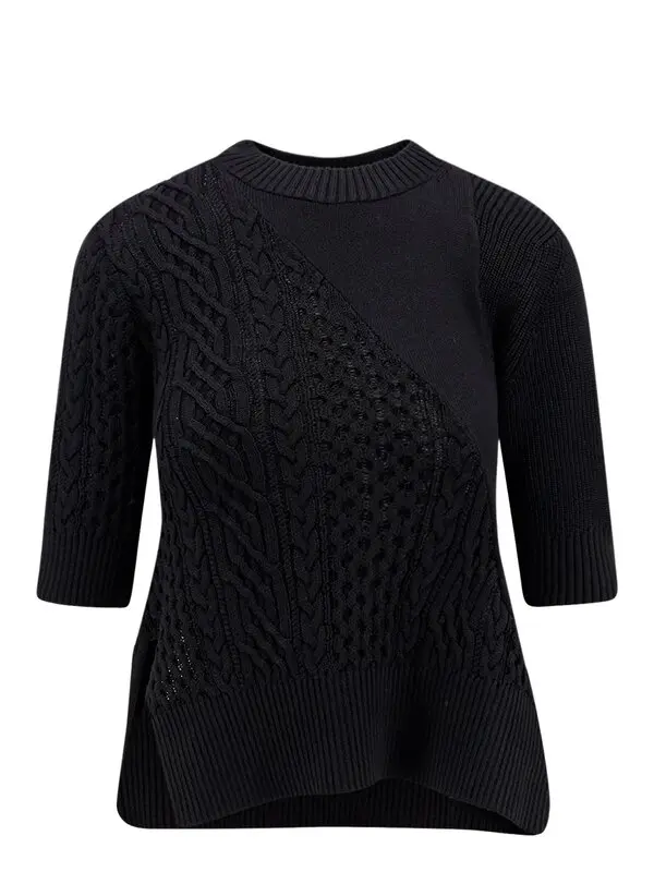Sacai Asymmetrical Cable Knit Sweater - Black