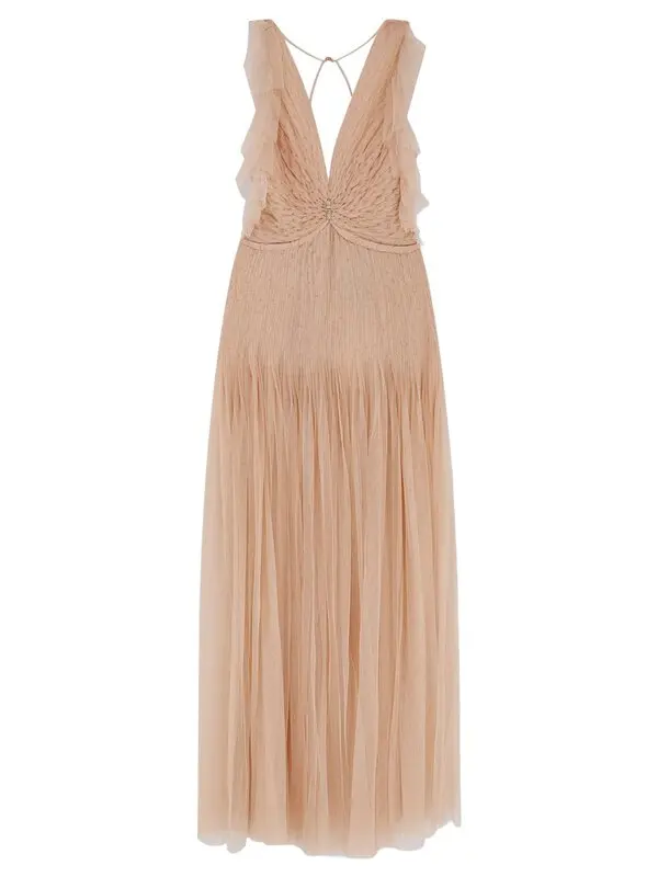 Elisabetta Franchi Red Carpet Long Dress With Rhinestones Detail - Pink