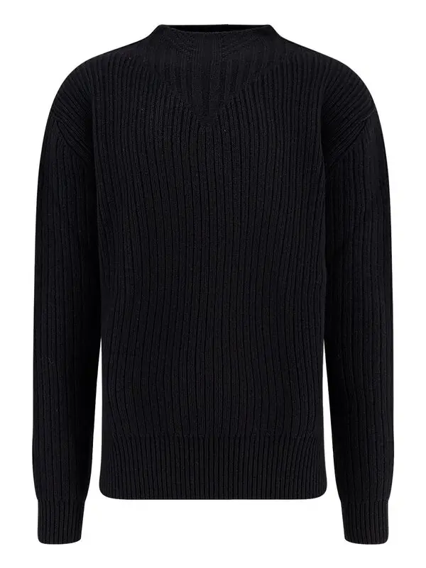 Rick Owens Virgin Wool Ribbed Fisherman Round Neck Sweater - Black