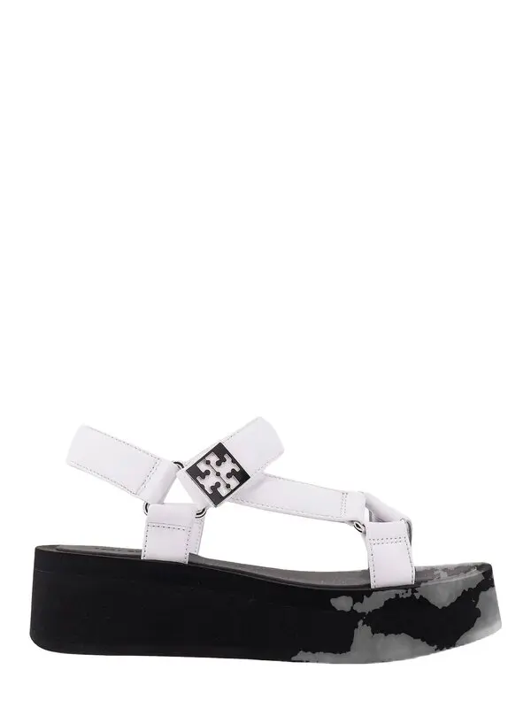 Tory Burch Mellow Leather Wedge Sandals - White