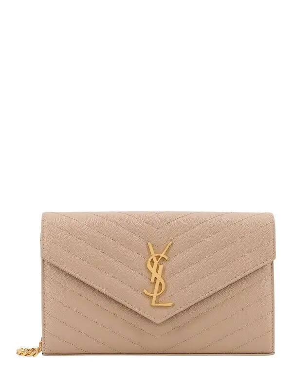 Saint Laurent Leather Crossbody Bag With Metal Cassandre Logo - Beige