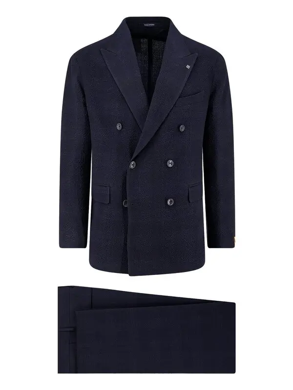 Tagliatore Double-breasted Stretch Virgin Wool Suit - Blue