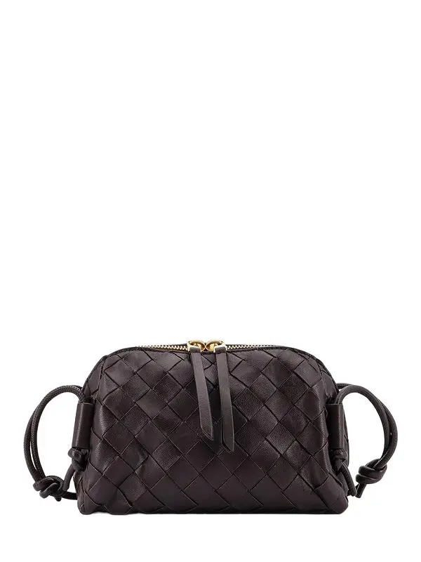 Bottega Veneta Leather Clutch With Intrecciato Concert Motif - Brown
