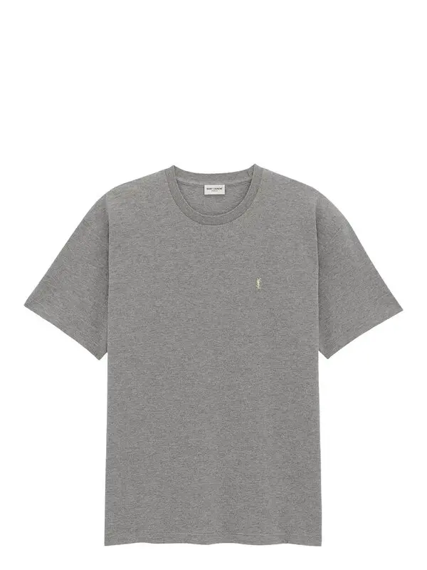 Saint Laurent Recycled Material T-shirt With Cassandre Embroidery - Grey