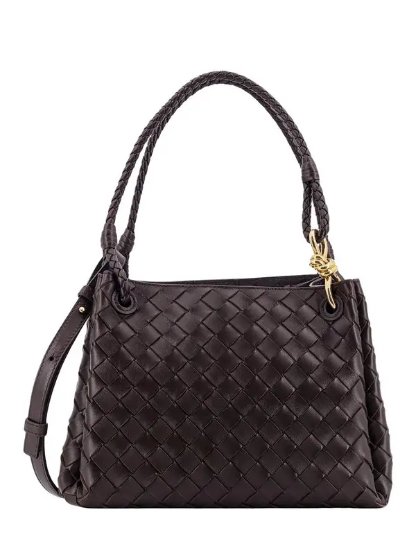 Bottega Veneta Parachute Leather Shoulder Bag With Intrecciato Pattern And Knot Detail - Brown