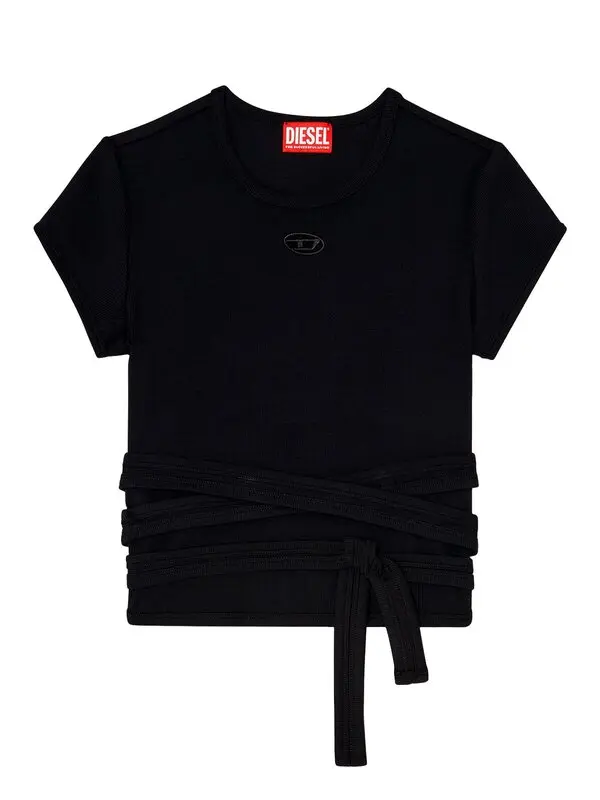 DIESEL® T-bunny-tail-s1 Cotton T-shirt With Tie Bands - Black