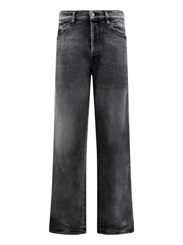 NUMERI 123456789 Denim Trousers With Back Logo Patch - Grey
