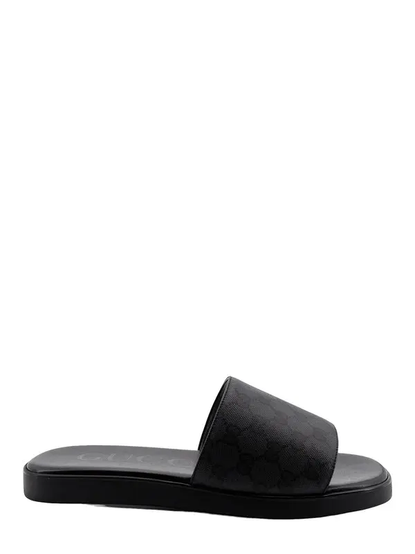 Gucci Denim Sandals With Gg Motif - Black