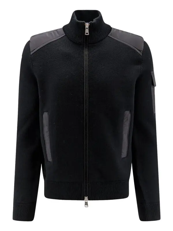 Moncler Virgin Wool Cardigan With Logo Patch - Black