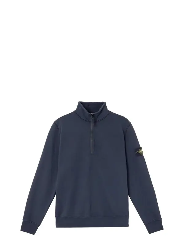 Stone Island Cotton Sweatshirt With Side Logo Patch - Blue