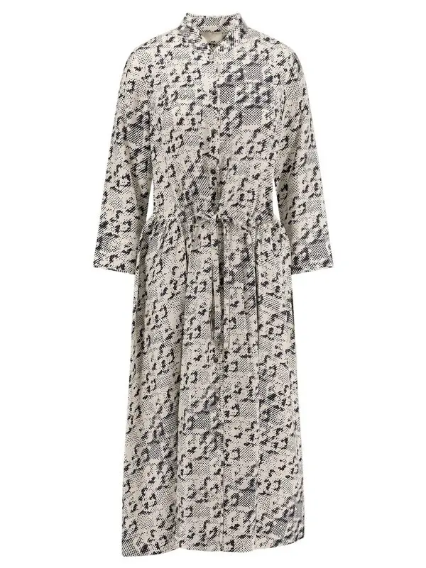 Tory Burch Silk Dress With Pixelated Logo Print - Grey