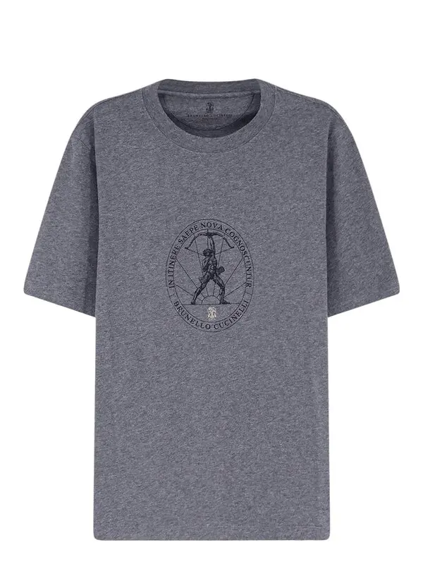 Brunello Cucinelli Cotton T-shirt With Front Print - Grey