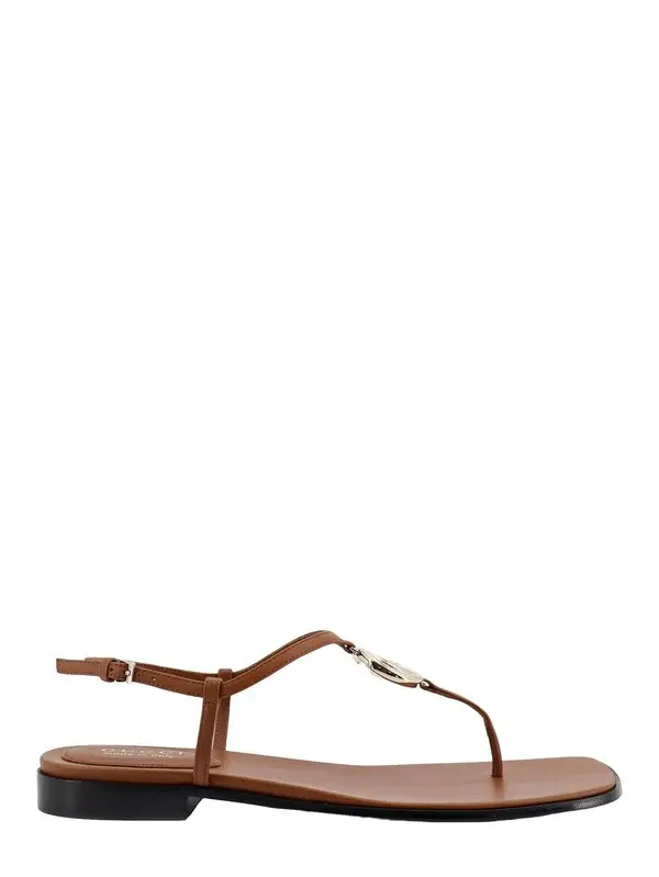 Gucci Lifford Leather Sandals With Metal Gg Logo - Brown