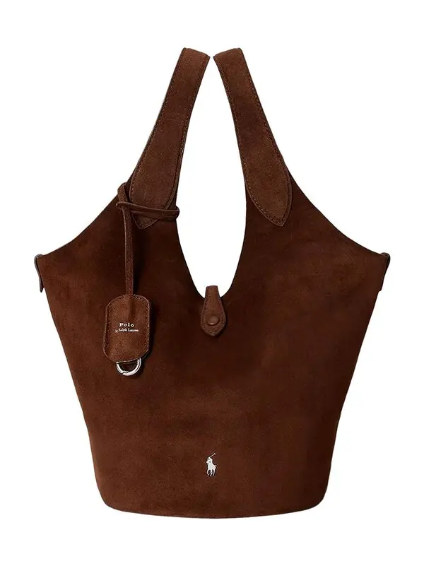Polo Ralph Lauren Play Suede Shoulder Bag With Contrasting Logo - Brown