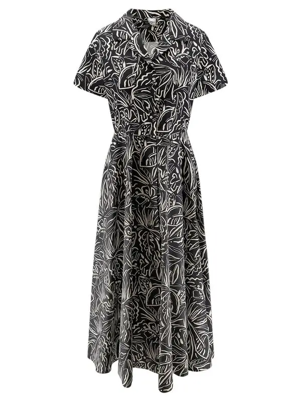 Aspesi Printed Cotton Chemisier Dress - Black
