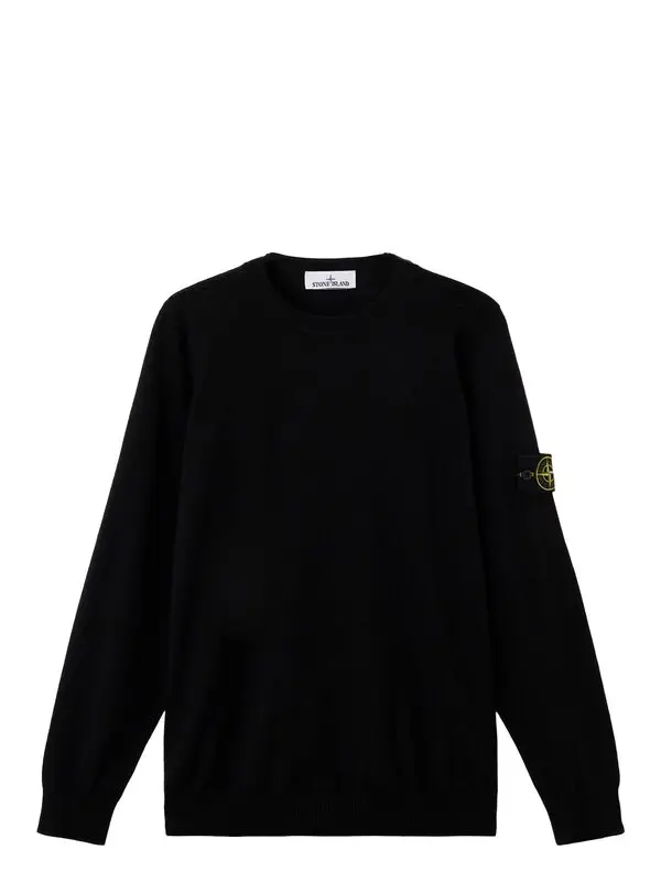 Stone Island Wool Sweater With Side Logo Patch - Black
