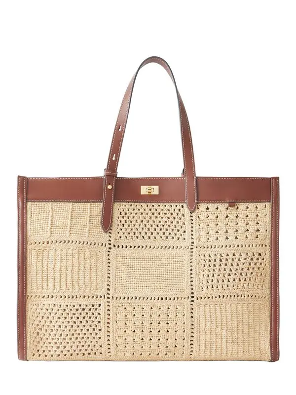 ANYA HINDMARCH Mortimer Leather-trimmed Woven Raffia Tote - Neutrals