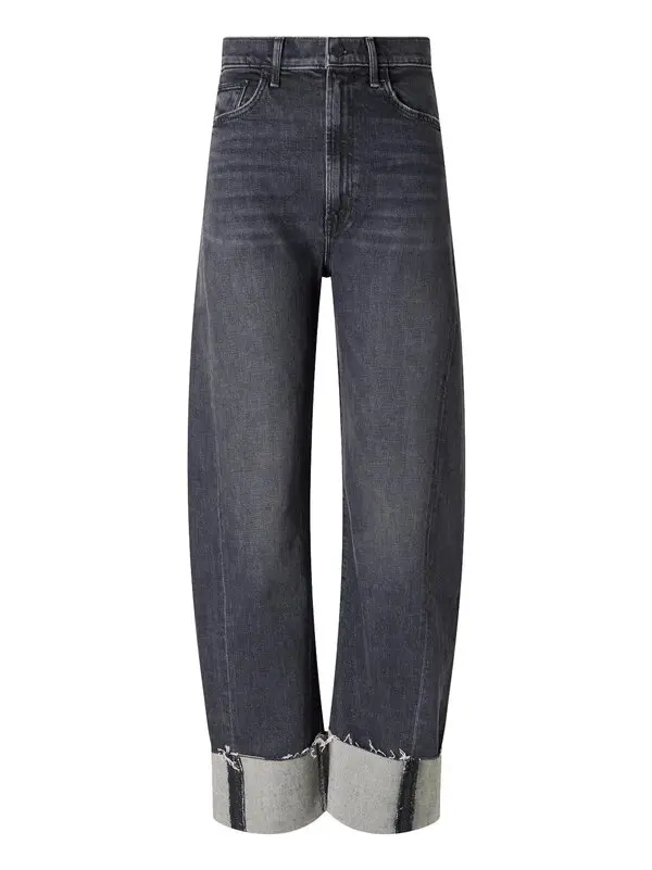MOTHER The Half Pipe Ankle Cuff Fray High-rise Barrel-leg Jeans - Black