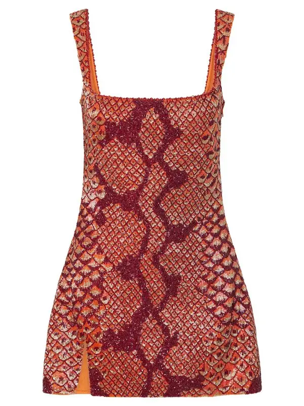 CLIO PEPPIATT Medusa Embellished Stretch-mesh Mini Dress - Orange