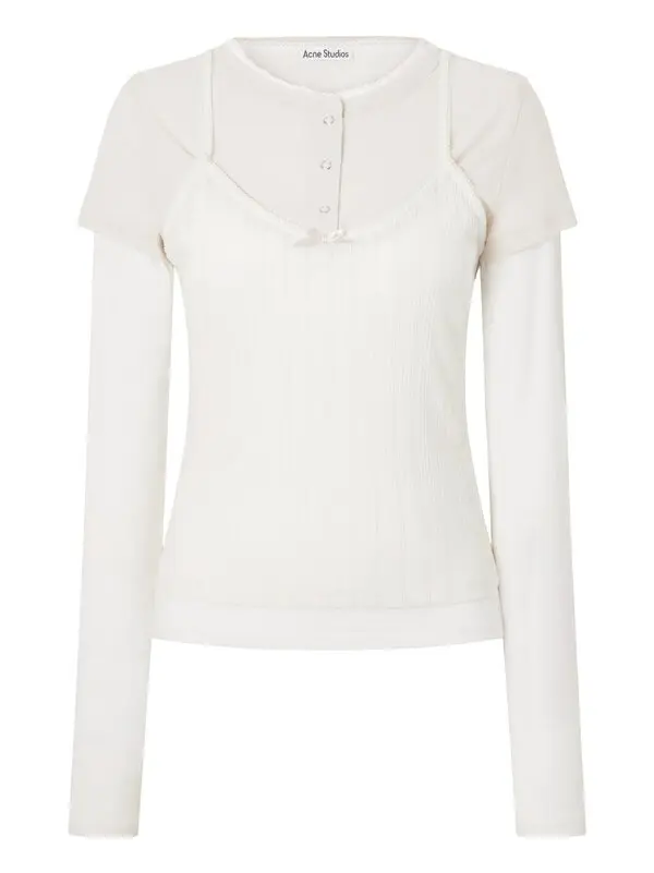 Acne Studios Ersilia Layered Ribbed Lyocell And Cotton-blend T-shirt - Neutrals