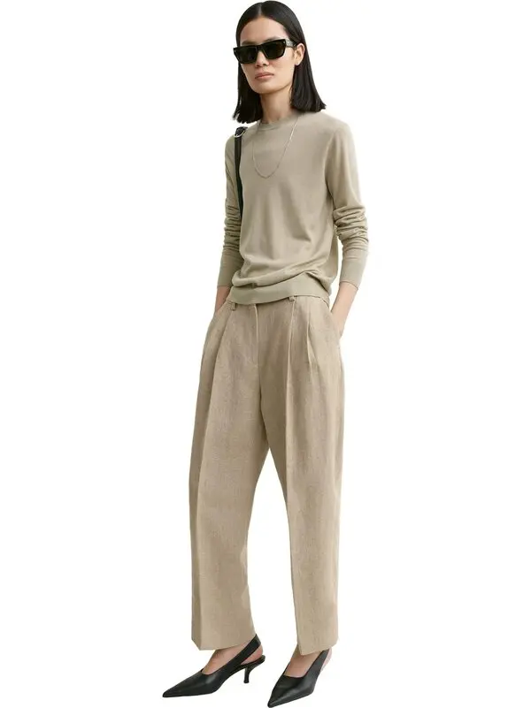 TOTEME Double-pleat Cropped Linen Trousers - Beige