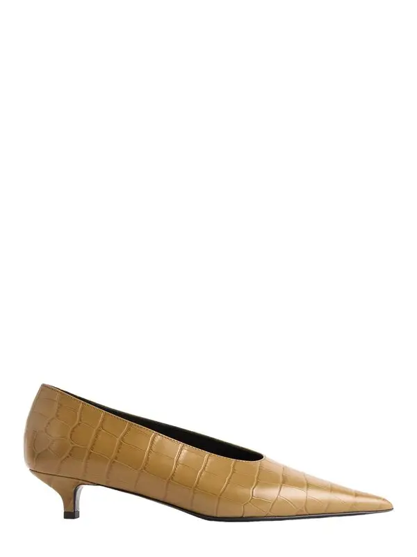 TOTEME Sharp Croc-embossed Leather Kitten Heel Pumps - Biscuit