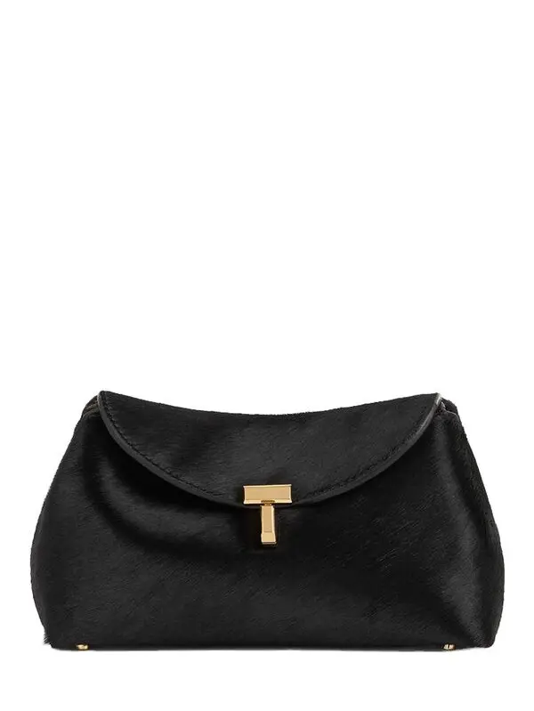 TOTEME Mini T-lock Pony Hair Clutch - Black
