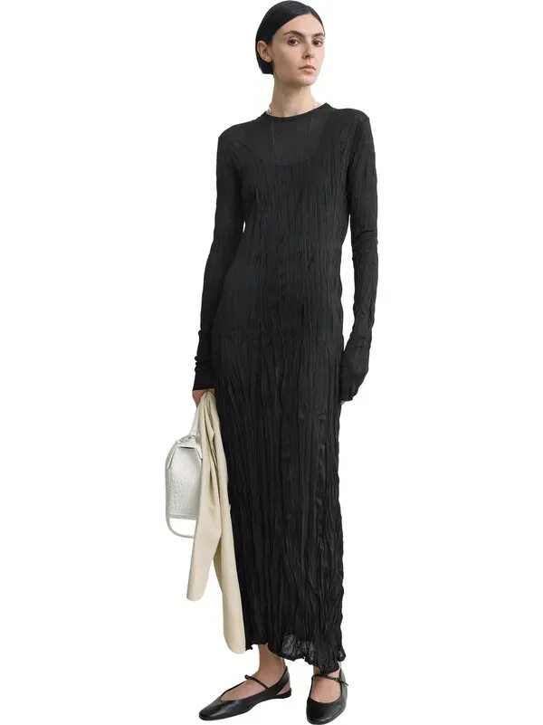 TOTEME Crinkled Knit Long-sleeve Dress - Black