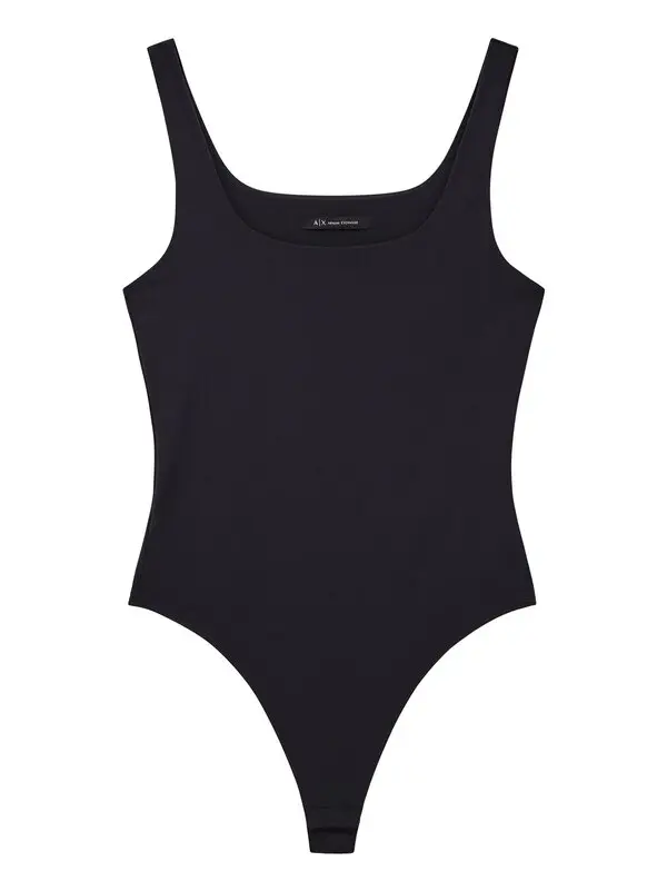 Armani Exchange Scoop-neck Bodysuit In Stretch Jersey With Logo Essential - Black