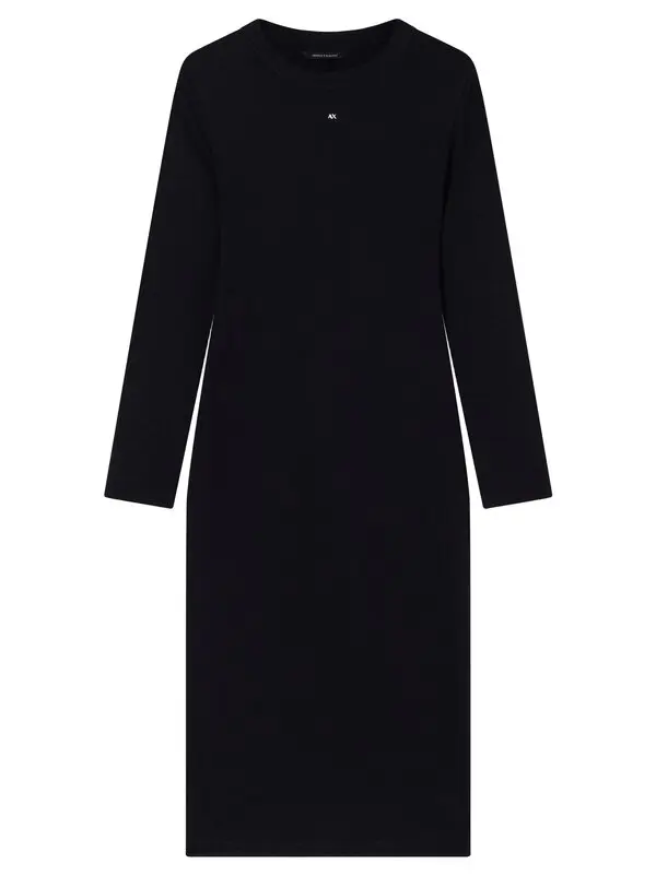 Armani Exchange Fitted Midi Dress In Ribbed Jersey With Logo - Black
