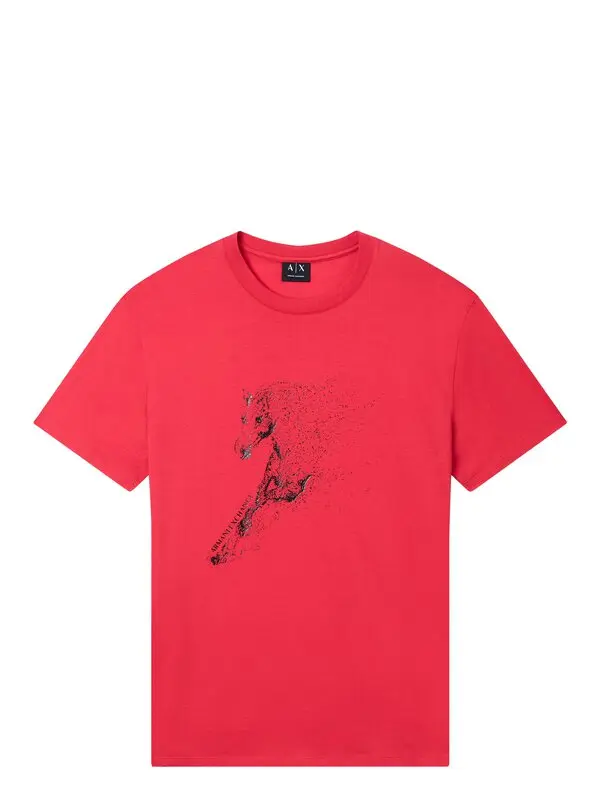 Armani Exchange Regular Fit Mercerized Cotton Jersey T-shirt With Horse - Red
