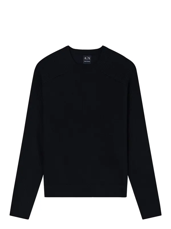 Armani Exchange Crew Neck Sweater With Contrasting Shoulder Detail - Black