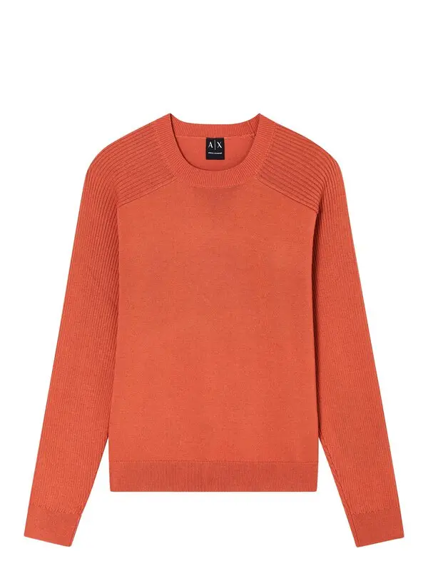 Armani Exchange Crew Neck Sweater With Contrasting Shoulder Detail - Orange