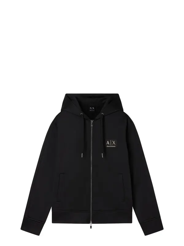 Armani Exchange Zip-up Hoodie With Gold Patch - Black