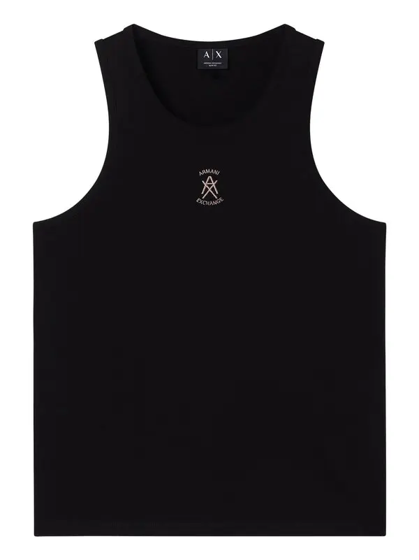 Armani Exchange Ribbed Tank Top With Logo - Black