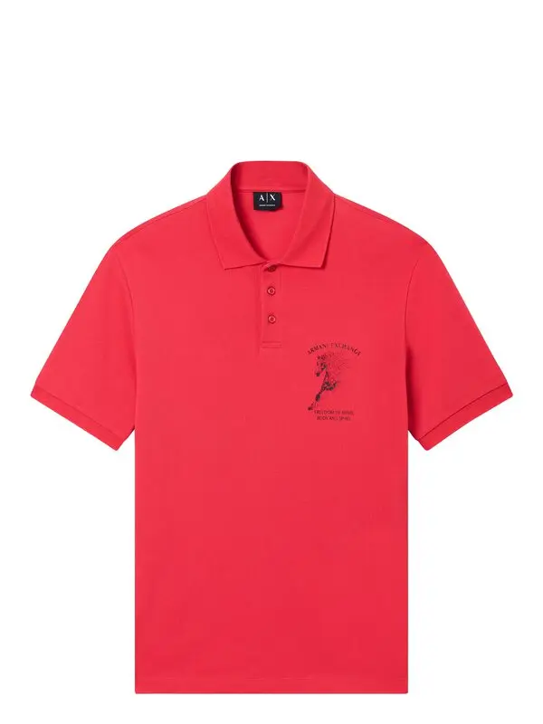 Armani Exchange Classic Cotton Pique Polo With Horse - Red