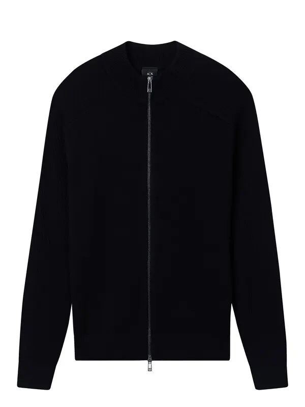 Armani Exchange Cotton And Wool Ribbed Cardigan - Black