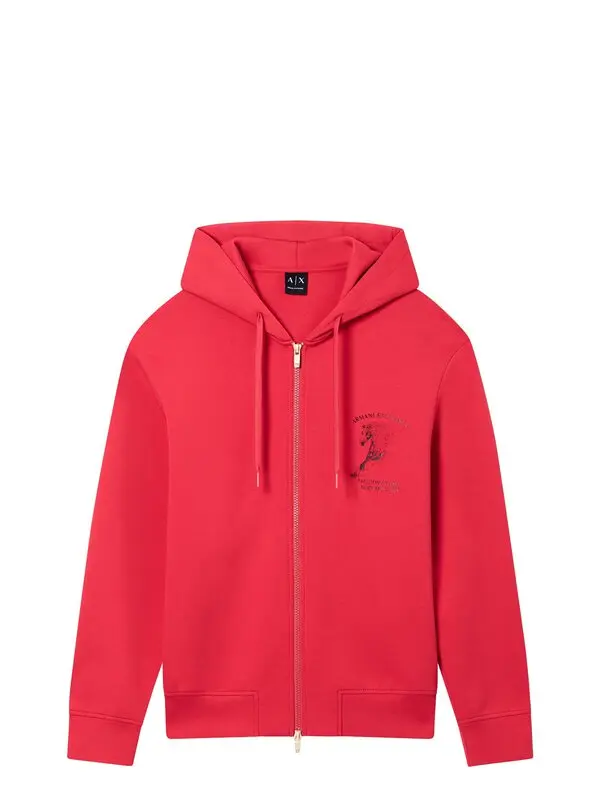 Armani Exchange Zip-up Hoodie With Logo And Horse Print - Red