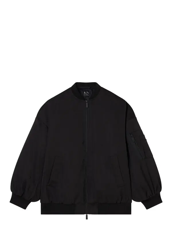 Armani Exchange Bomber Jacket With Ruffled Back - Black