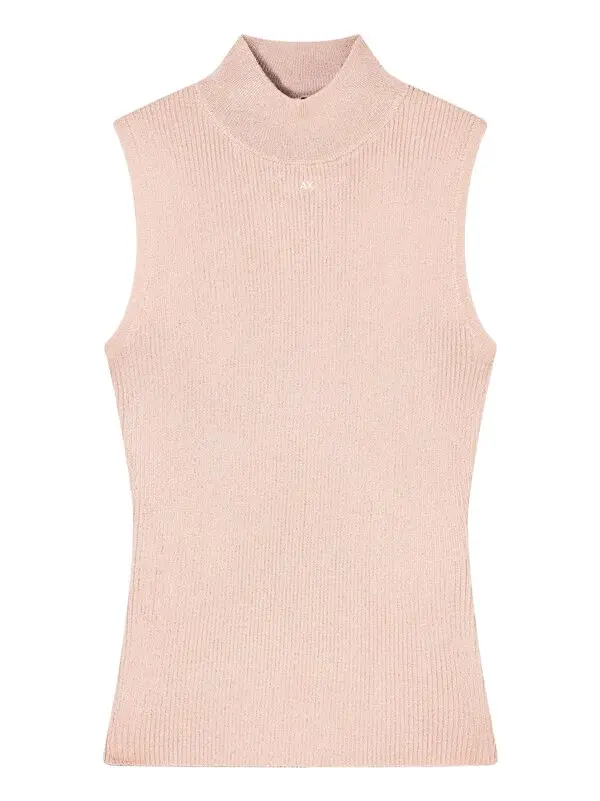 Armani Exchange High-neck Metallic Yarn Sleeveless Top - Beige