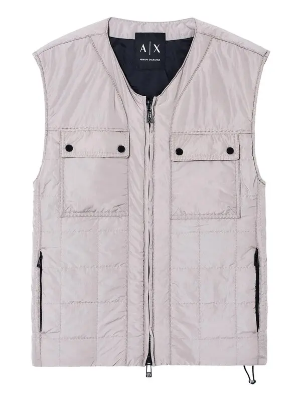 Armani Exchange Ultralight Padded Vest In Shiny Nylon - Beige