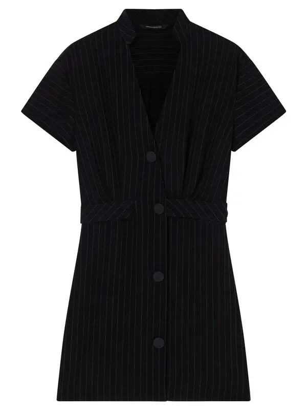 Armani Exchange Short Pinstriped Dress In Poly Viscose - Black