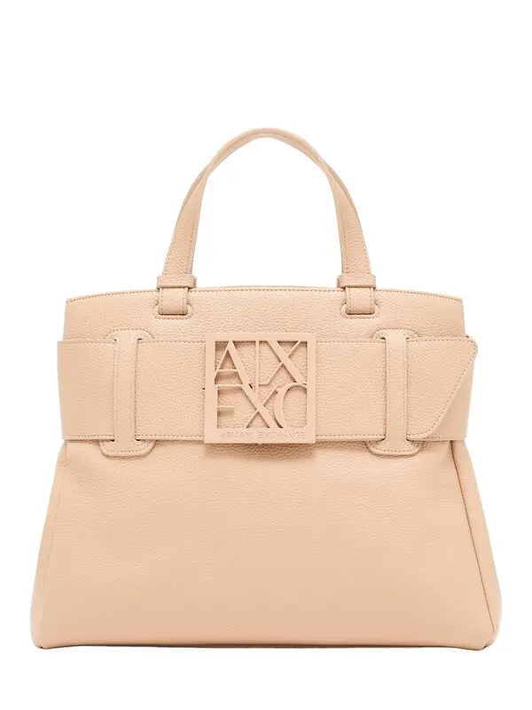 Armani Exchange Soft Shopping Bag With Outer Coating - Beige