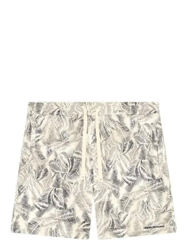 Armani Exchange Printed Cotton French Terry Bermuda Shorts - Beige