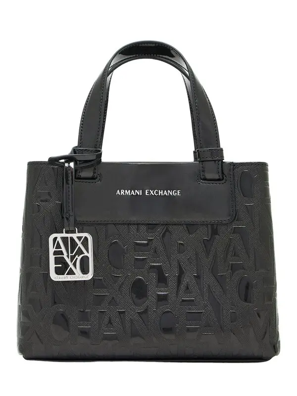 Armani Exchange Textured Shopper Tote Bag With Monogram - Black