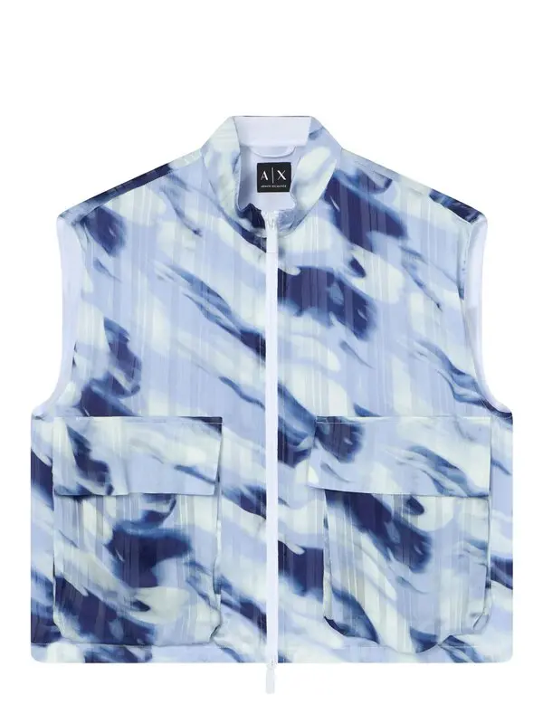 Armani Exchange Padded Vest With Striped Print - Light Blue