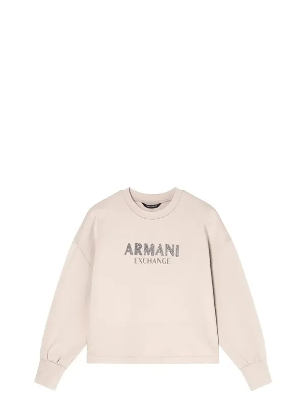 Armani Exchange Crewneck Sweatshirt With Embellished Logo - Beige