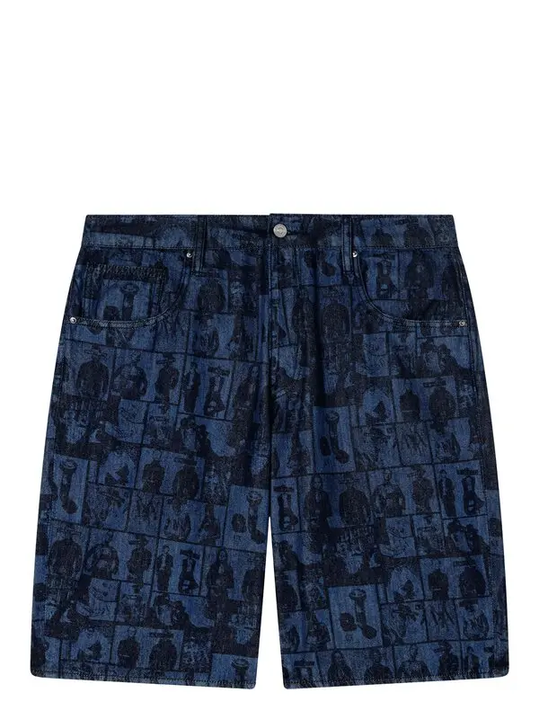 Armani Exchange All Over Print Denim Shorts - Blue