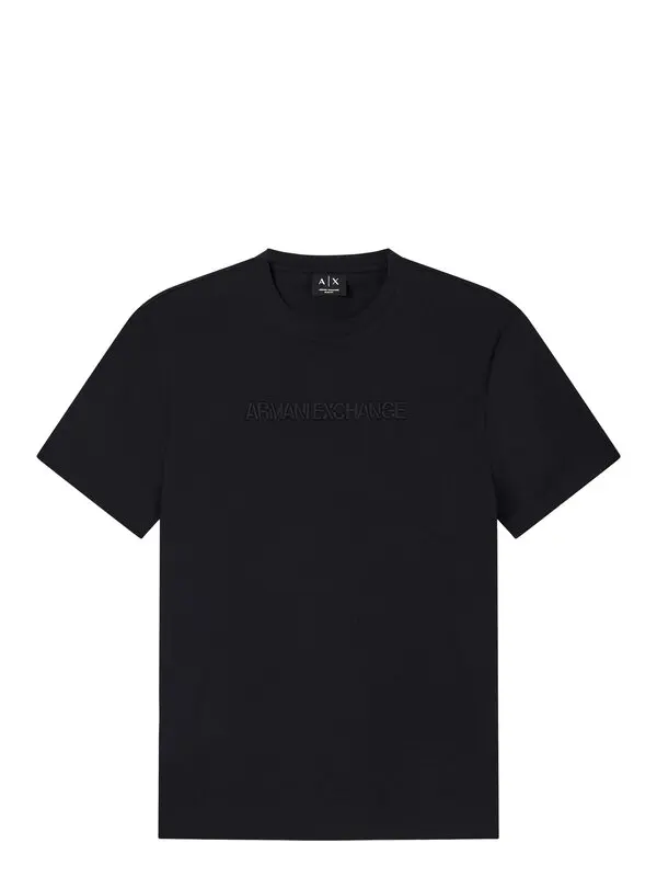 Armani Exchange Slim-fit T-shirt In Cotton Jersey With Tonal Embossed Logo - Black